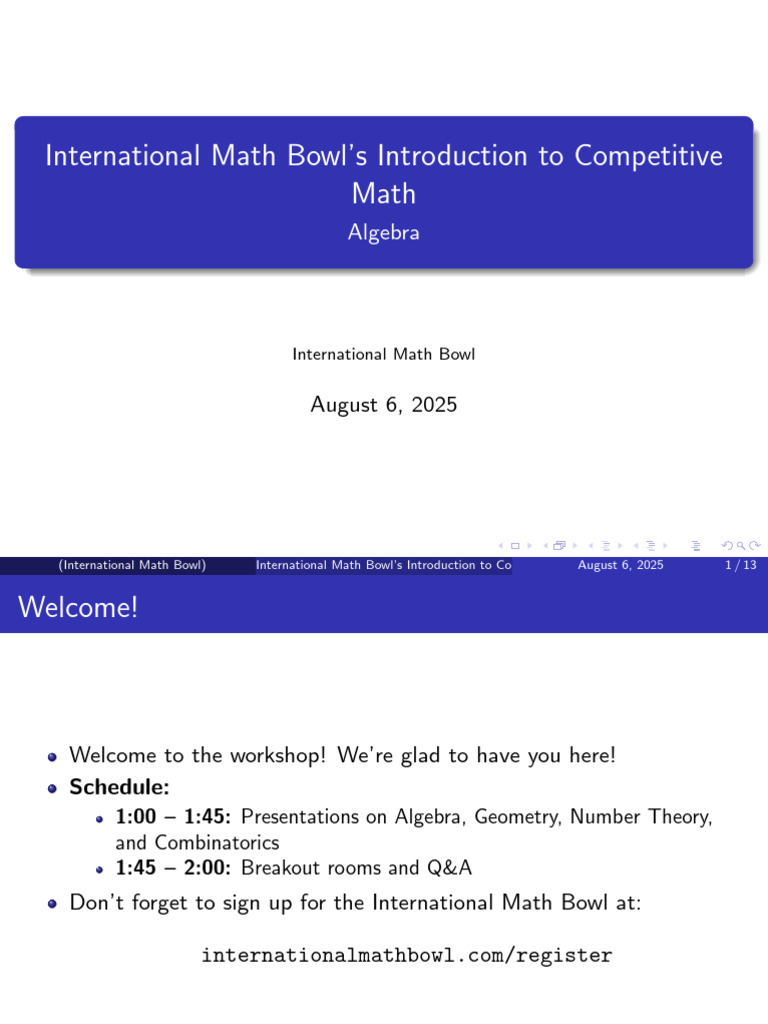 International Math Bowl S Competitive Math Workshop Algebra - 3 | PDF ...