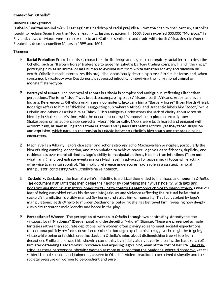 Context For Othello and ADH | PDF | Othello | Iago