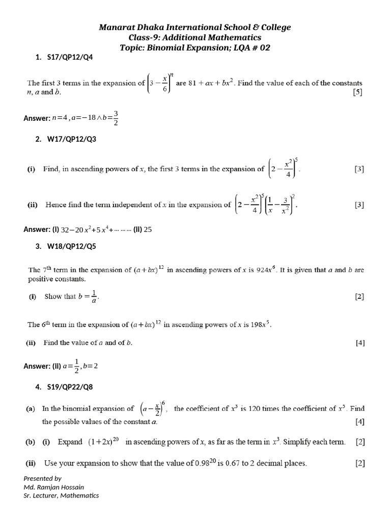 Binomial Expansion LQA-02 | PDF
