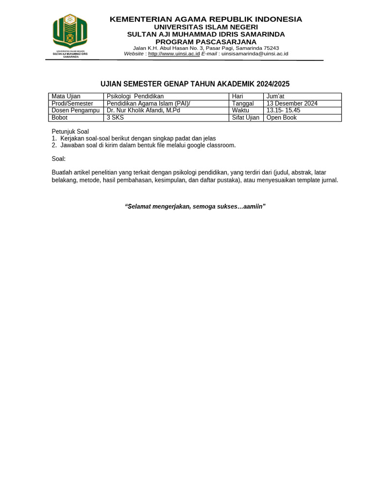 Soal UAS Psikologi Pendidikan | PDF