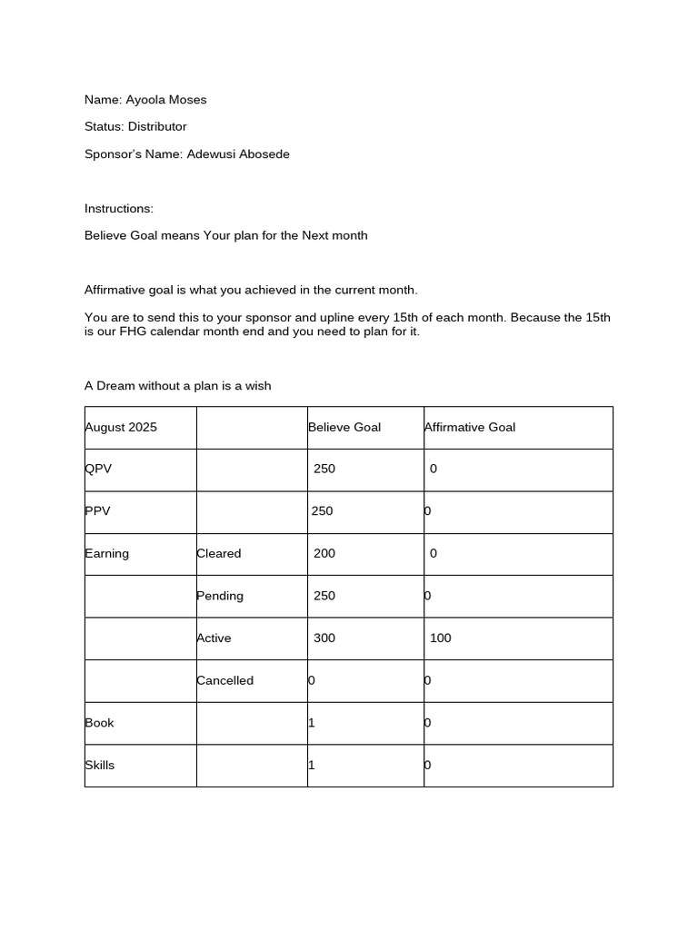September Goal | PDF