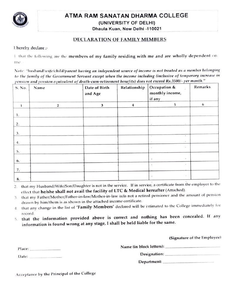 Family Member Declaration Form | PDF