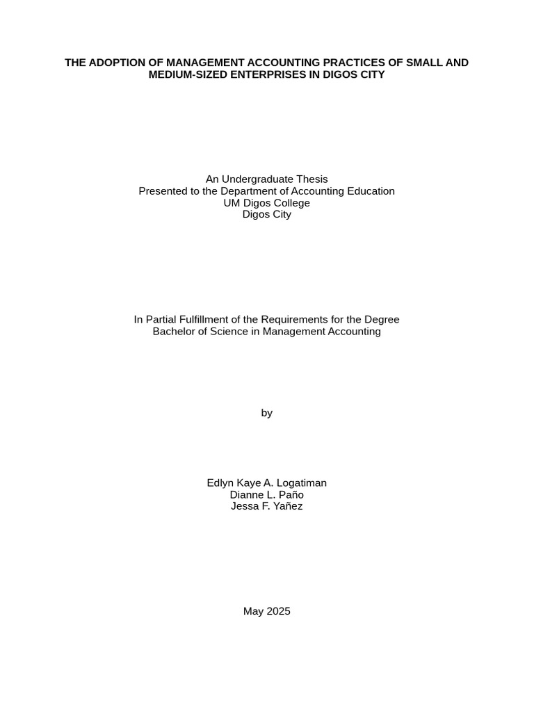 REVISED The Adoption of Management Accounting Practices in Digos City Small and Medium Sized ...
