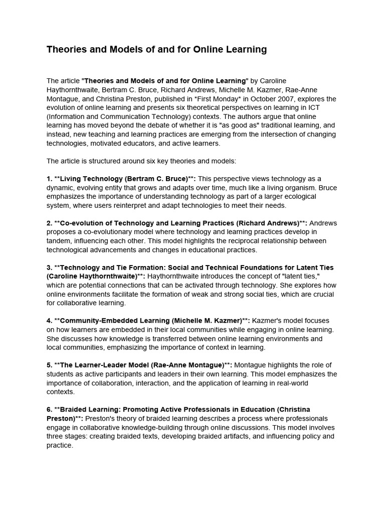Theories & Models of and For Online Learning PDF | PDF | Learning ...