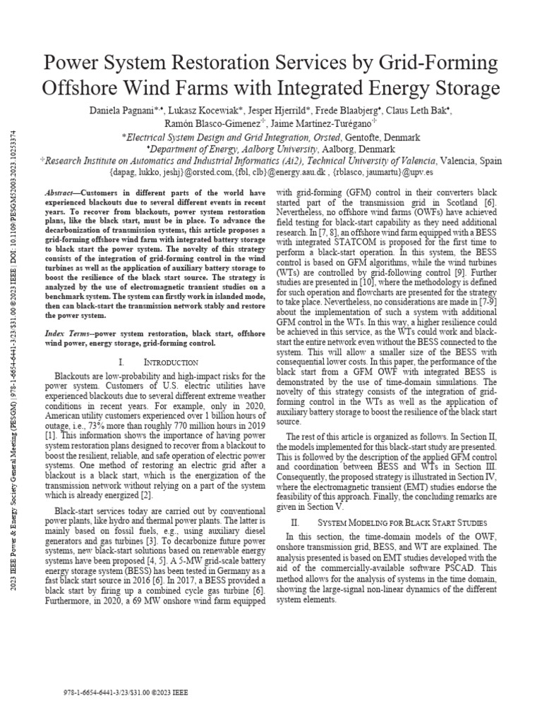 Offshore Wind Farms for Power Restoration | PDF | Offshore Wind Power ...