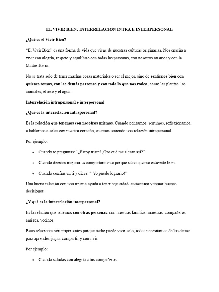 Vivir Bien: Interrelaciones y Valores Esenciales | PDF