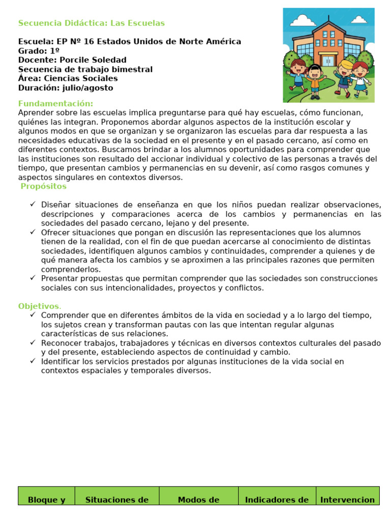 Secuencia Didáctica - Las Escuelas | PDF | Enseñando | Sociedad