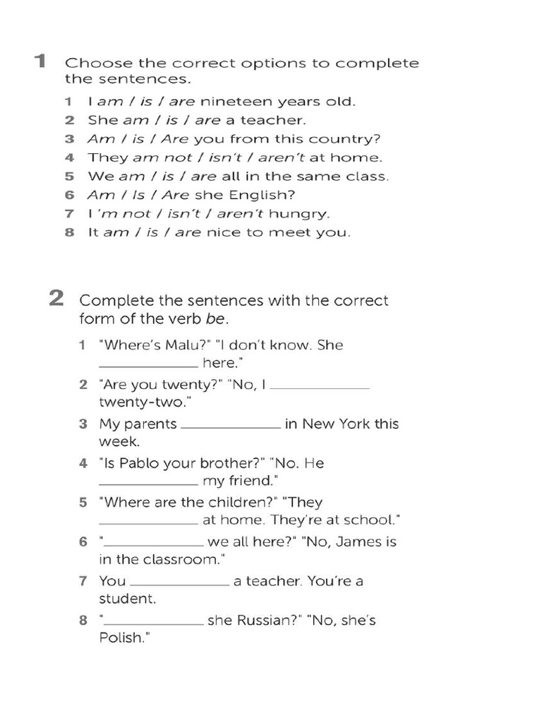 Homework About Verb To Be | PDF