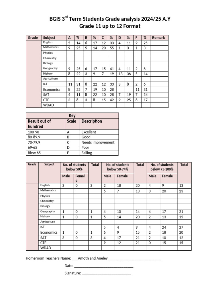 BGIS 2024/25 Term 3 Grade Analysis | PDF | Natural Sciences | Science
