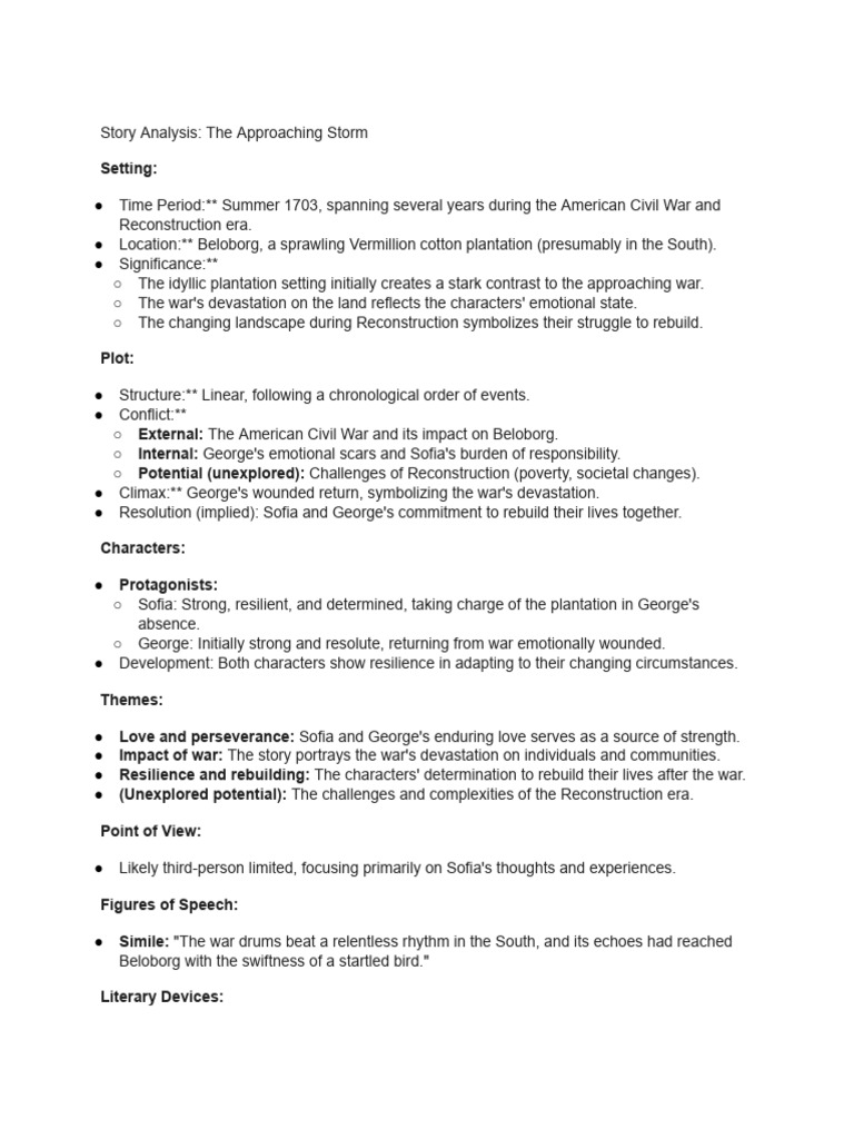 Story Analysis About Setting, Plot, Characters, Th... | PDF