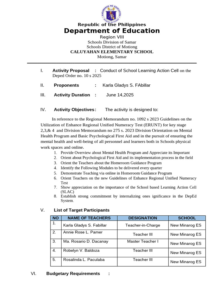 .Trashed-1761639437-Activity Proposal Matrix Slac Sample | PDF