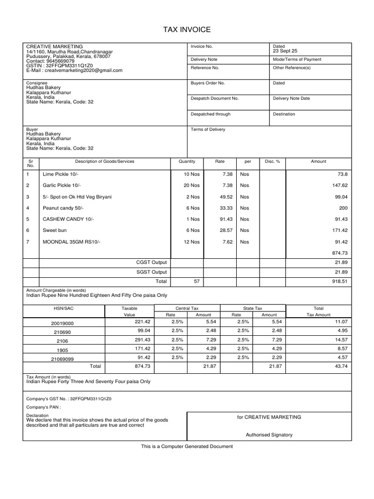 Tax Invoice for Creative Marketing | PDF | Government Finances | Taxes