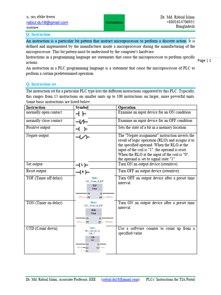 Lecture 9 PLC Instructions For LD | PDF | Programmable Logic Controller | Computer Engineering