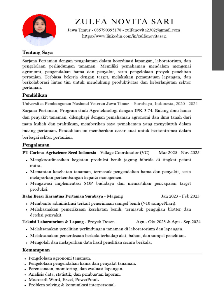 Zulfa Novita Sari CV & Portofolio | PDF