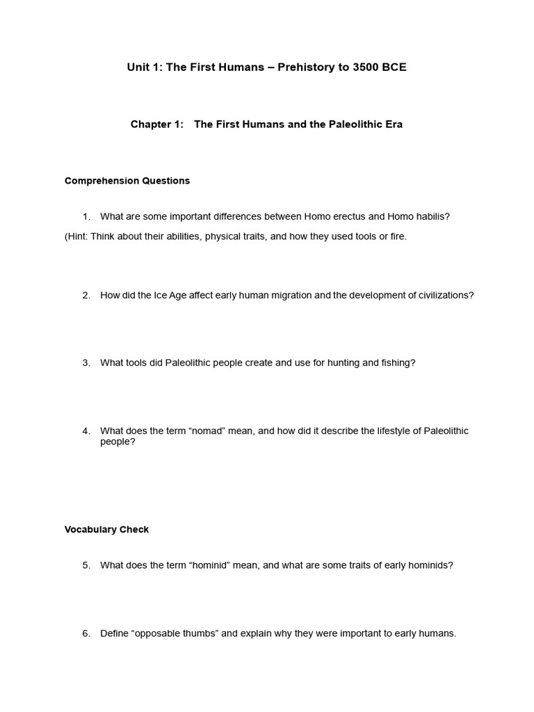 WH Unit 1 The First Humans and The Paleolithic Era | PDF | Homo | Human