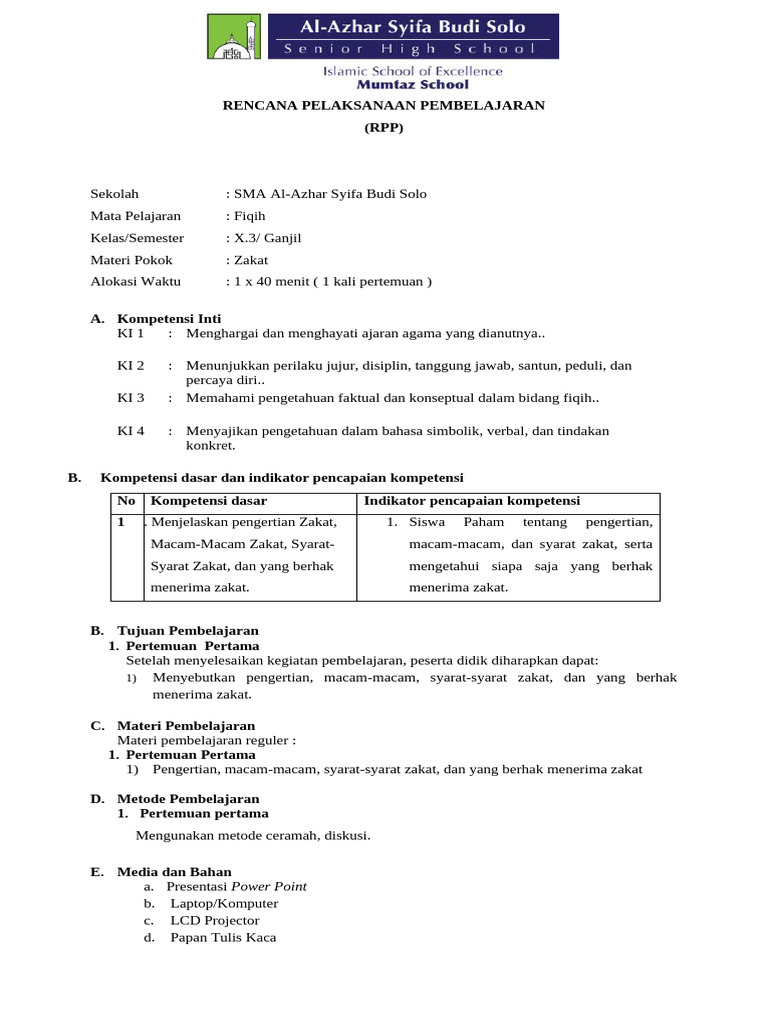 RPP Fiqih 1 Sma | PDF