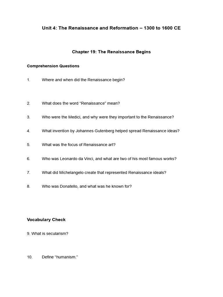 WH Unit 4&5 Renaissance and The Age of European Exploration | PDF ...
