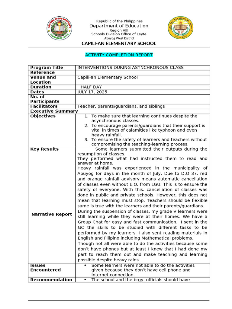 Acr For Suspension of Classes | PDF | Behavior Modification | Learning