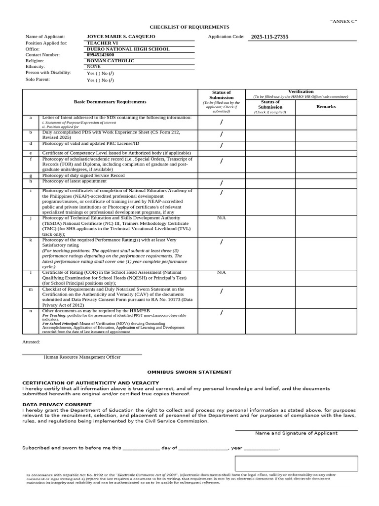 Checklist of Requirements Omnibus | PDF
