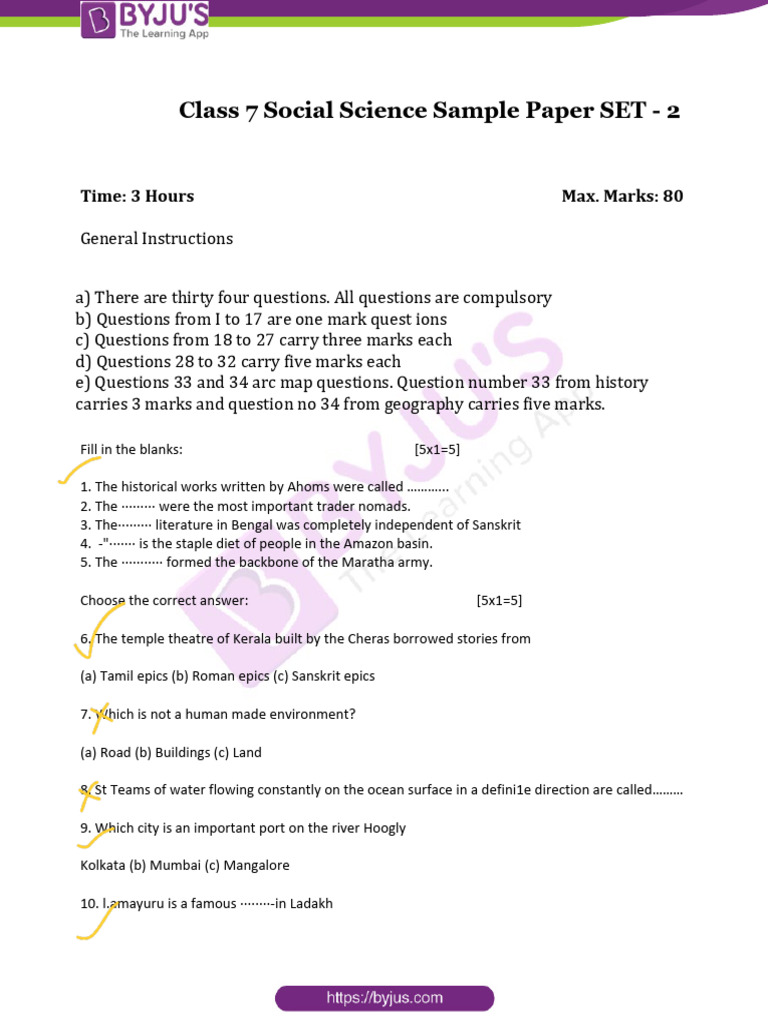 CBSE Class 7 Social Science Sample Paper SET 2 | PDF