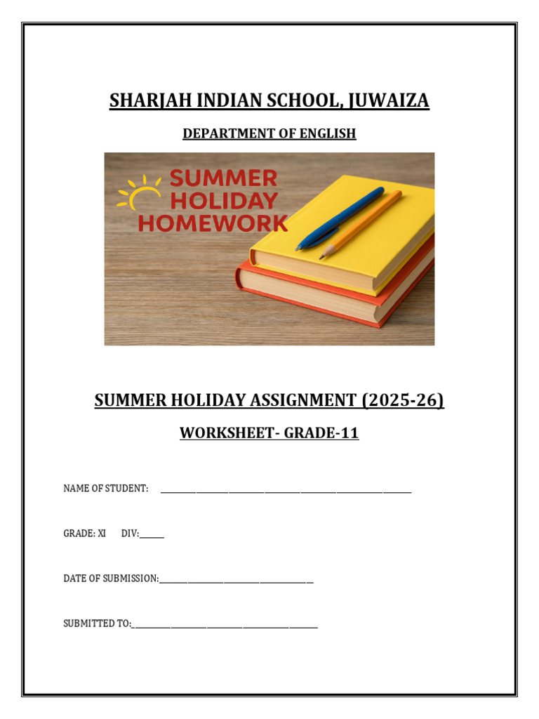 Grade 11 English Summer Assignment 2025-26 | PDF | English Language ...