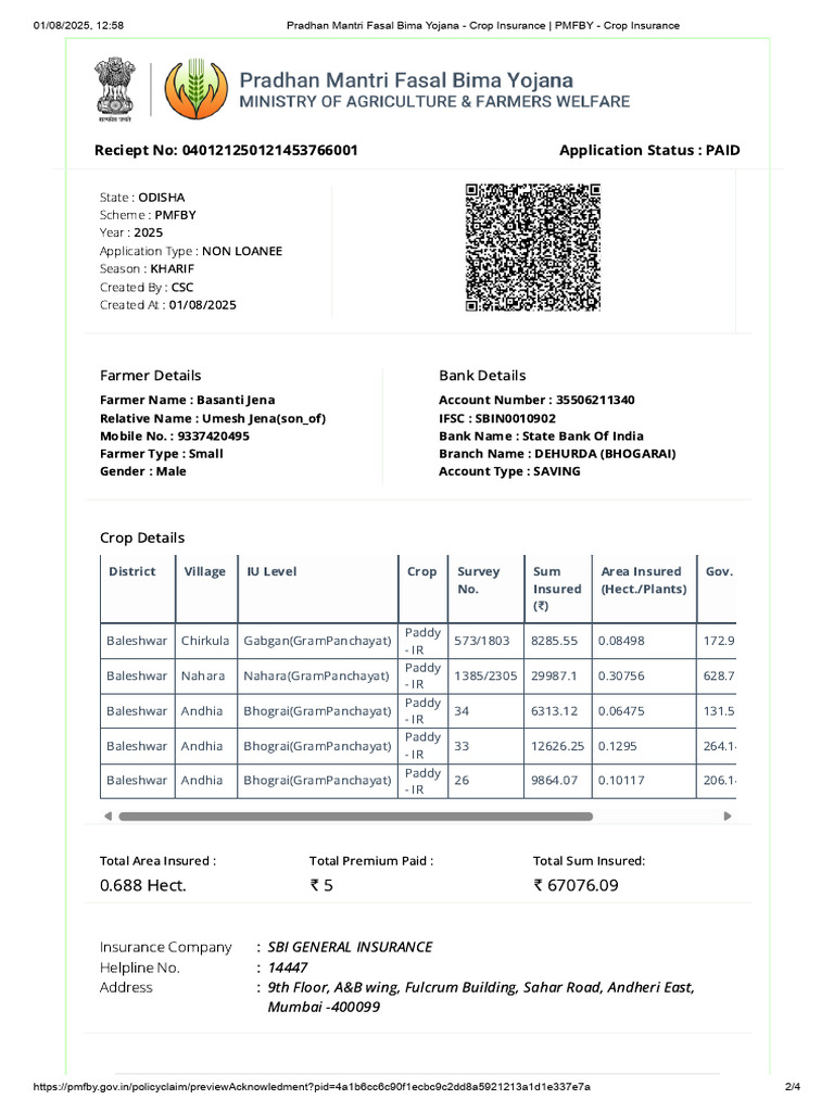 Pradhan Mantri Fasal Bima Yojana - Crop Insurance - PMFBY - Crop Insurance | PDF | Government ...