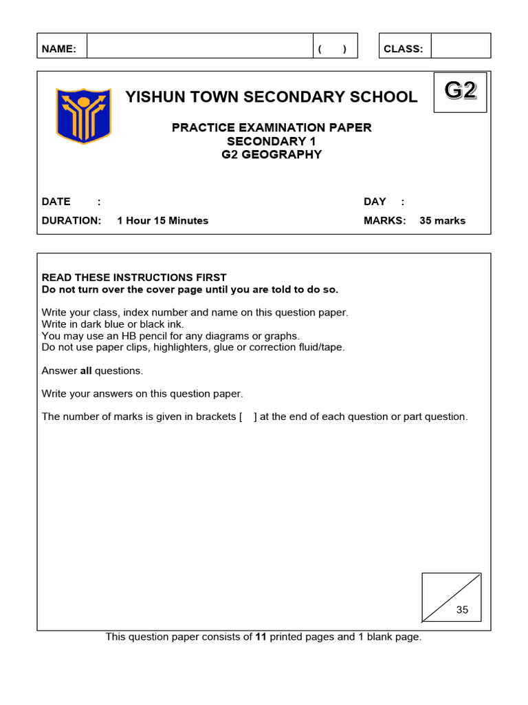 Secondary 1 Geography Exam Paper | PDF | Natural Environment ...