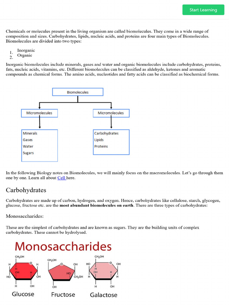 Classification of Biomolecules - Definition, Types, Diagrams PDF | PDF