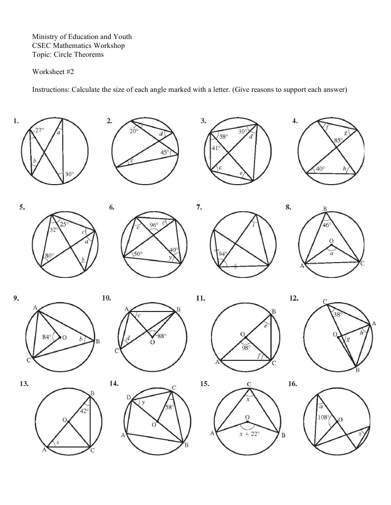 Circle Theorem Worksheet#2 | PDF