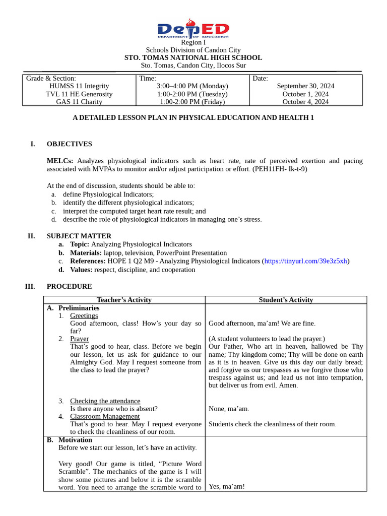 PEH Grade 11 Sept 30-Oct 1 & Oct 4 | PDF | Heart Rate | Pulse