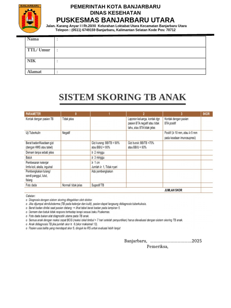 Sistem Skoring TB - Pemerintah Kota Banjarbaru | PDF