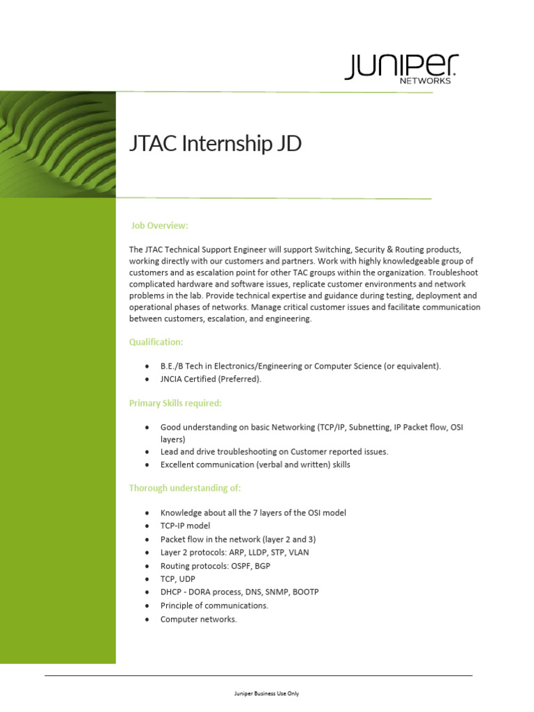JTAC Internship JD - Intern 2026 | PDF | Internet Protocol Suite ...