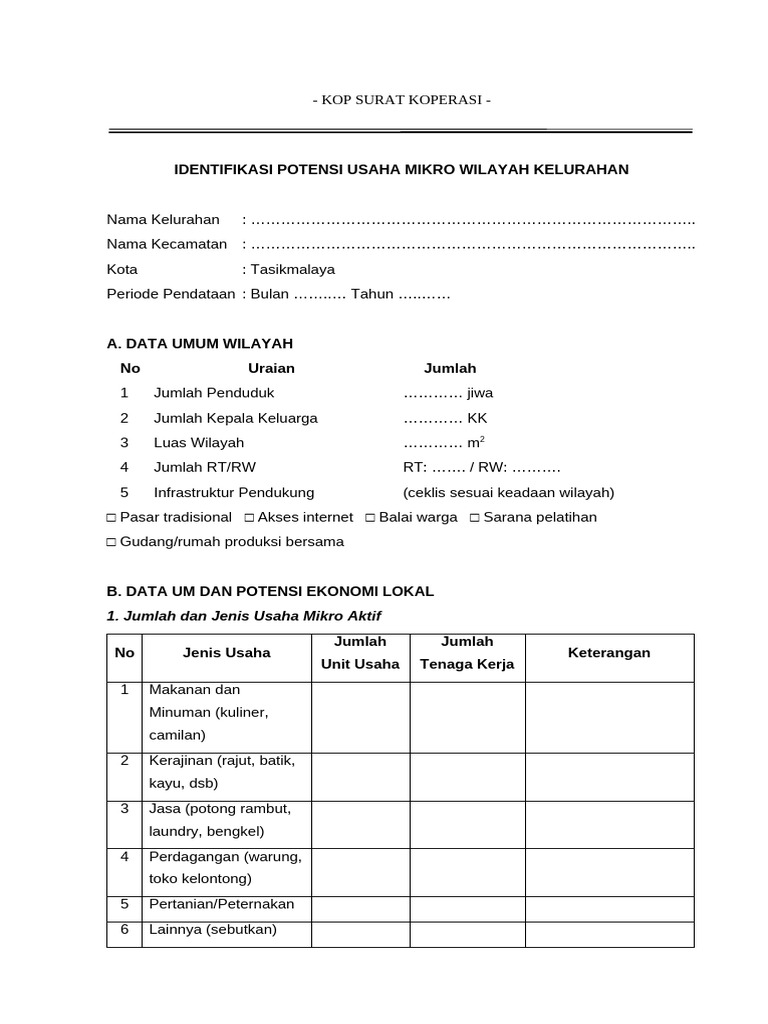 Identifikasi Potensi Usaha Mikro Tasikmalaya | PDF