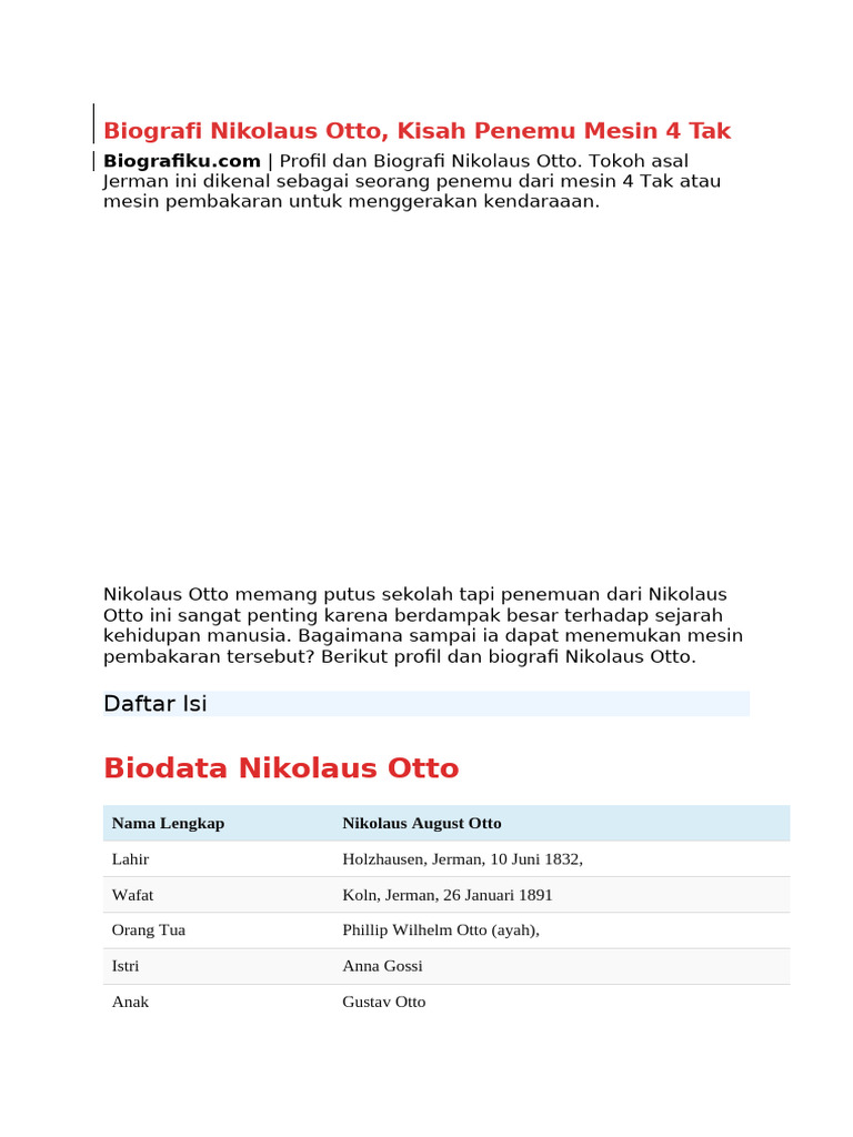 Biografi Nikolaus Otto, Penemu Mesin 4 Tak | PDF