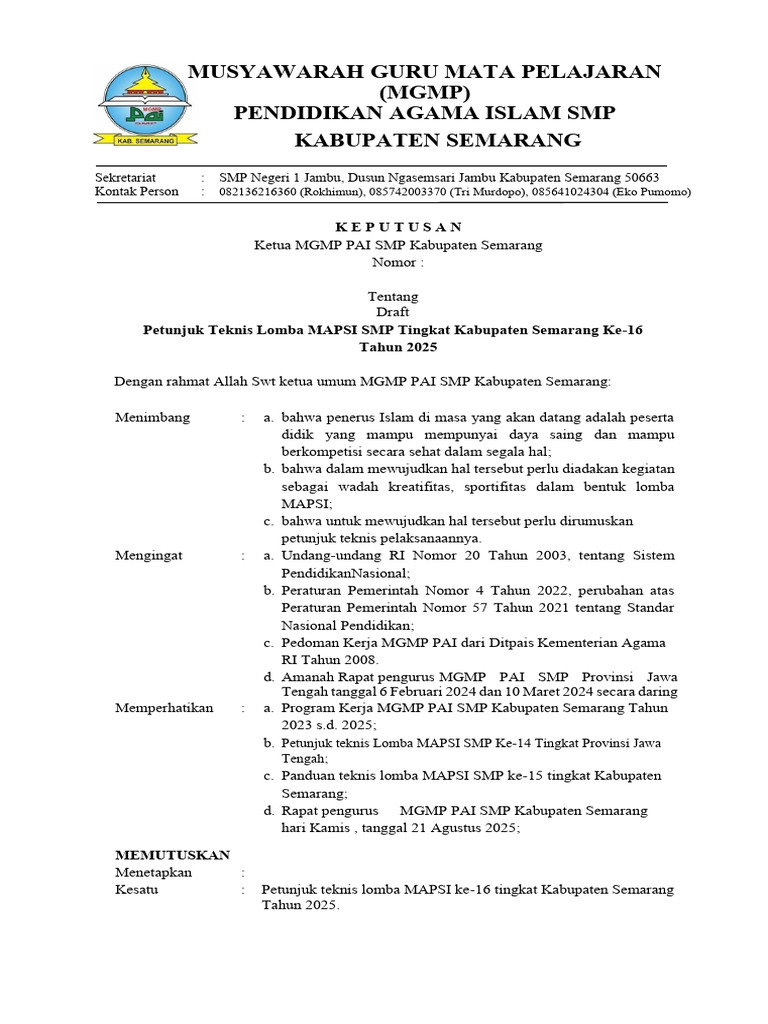 Juknis Lomba MAPSI SMP 2025 Jateng | PDF