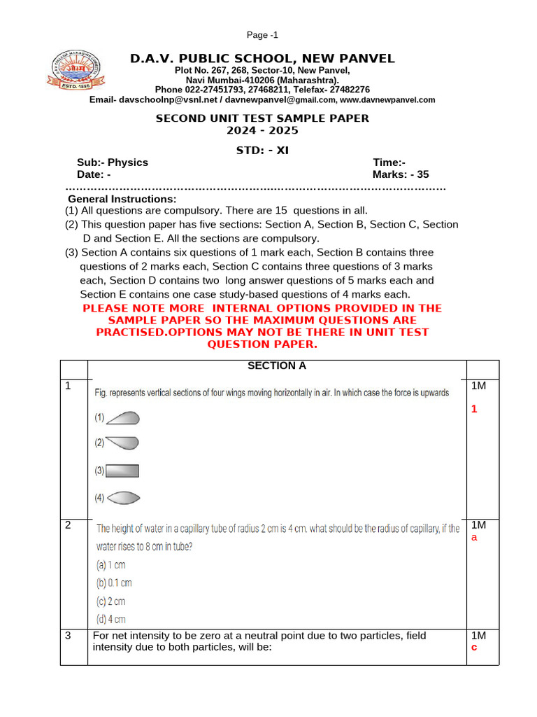 Physics Sample Paper for Class XI 2024-25 | PDF | Young's Modulus ...