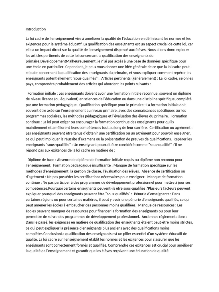 Loi Cadre | PDF | Enseignants | Enseignement