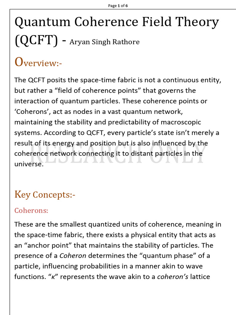 Quantum Coherence Field Theory (QCFT) - Aryan Singh Rathore | PDF ...