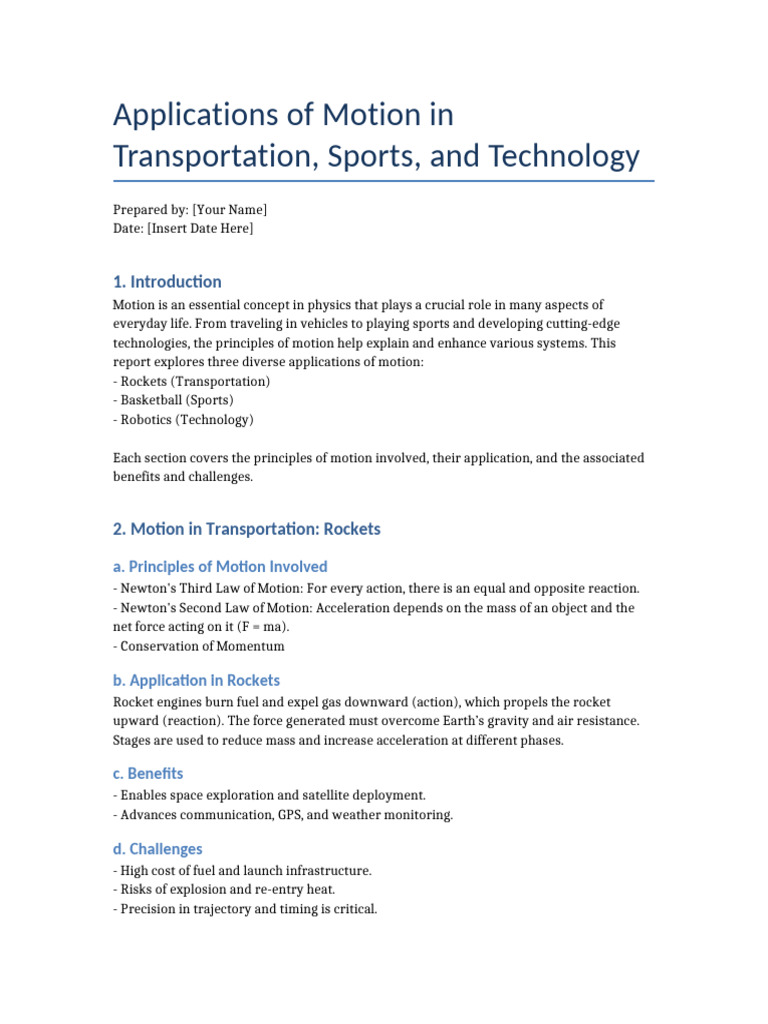 Applications of Motion Report | PDF | Robotics | Rocket