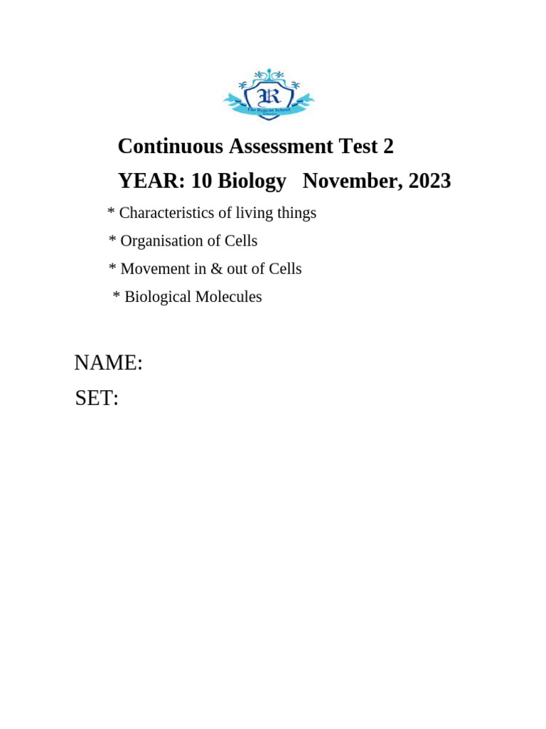 NOG Second Continuous Assessment Year 10 Biology | PDF | Osmosis | Cell ...
