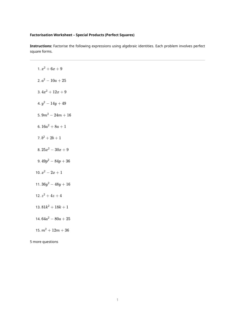 Factorisation Worksheet | PDF