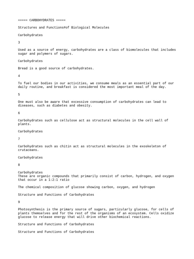 Understanding Carbohydrates: Types & Functions | PDF | Carbohydrates ...