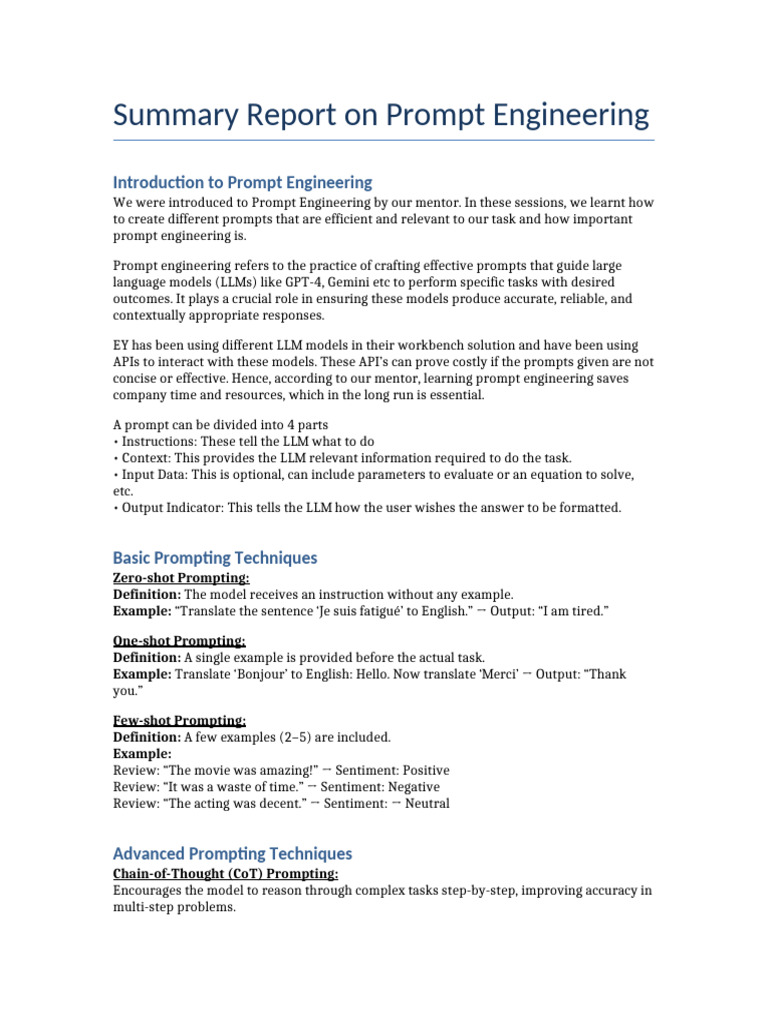 Prompt Engineering Summary Report | PDF | Computing | Cognitive Science