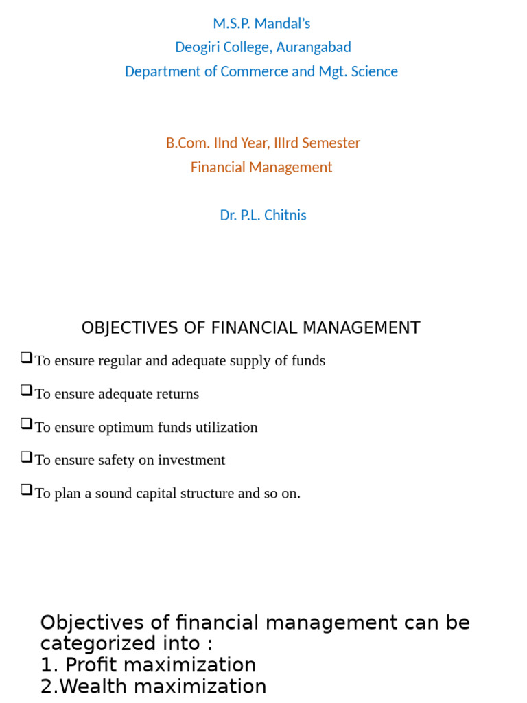 Objectives of Financial Management | PDF