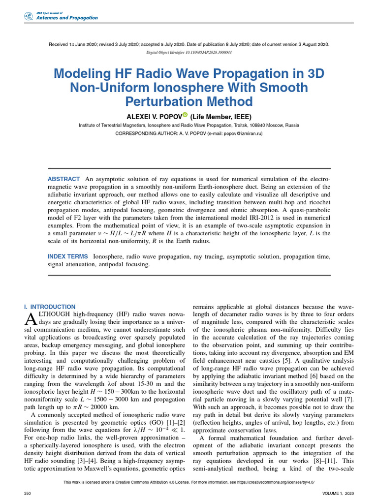 Modeling HF Radio Wave Propagation in 3D Non-Uniform Ionosphere With ...