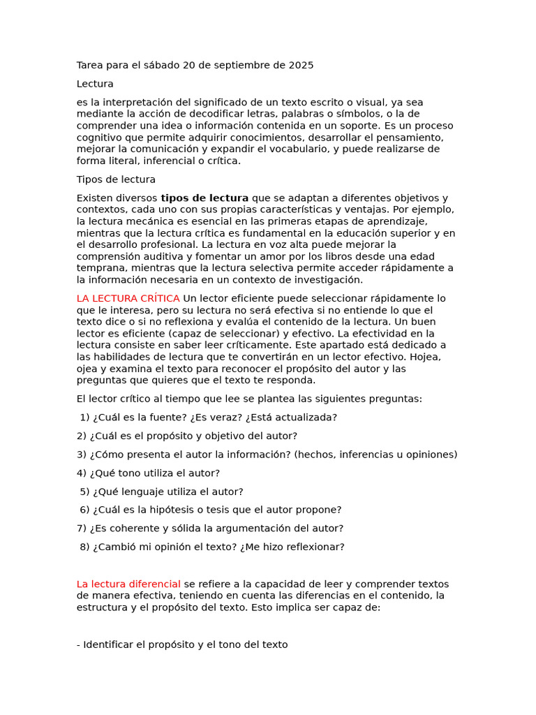 Tarea para El Sábado 20 de Septiembre de 2025 | PDF | Aprendizaje ...