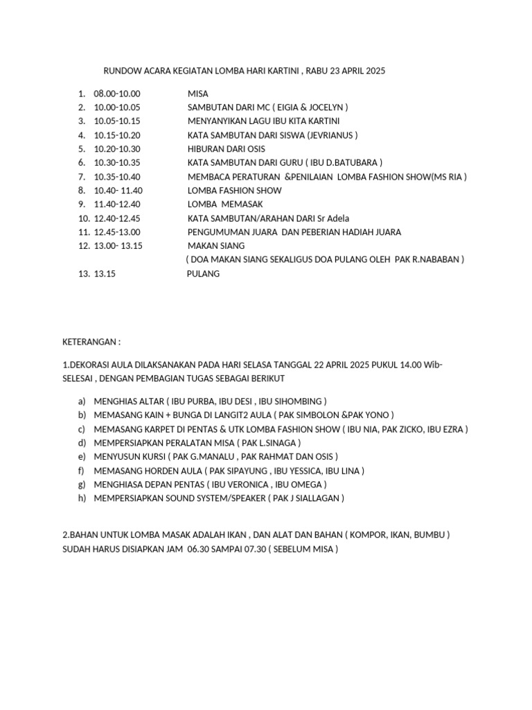 Rundown Lomba Hari Kartini 2025 | PDF