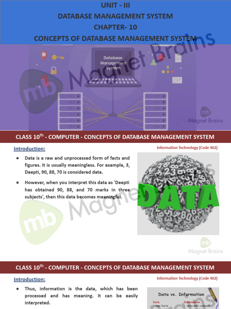 10th - Chapter - Concepts of Database Management System - IT Code 402 ...