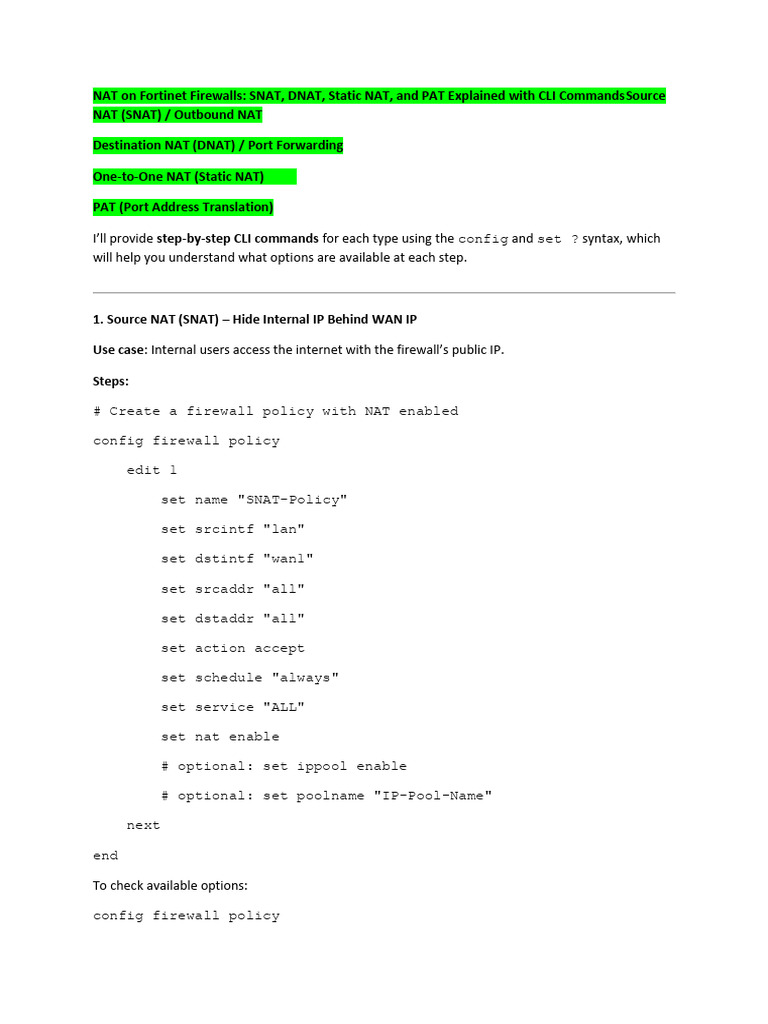 Configuring NAT on FortiGate Firewalls | PDF | Firewall (Computing ...