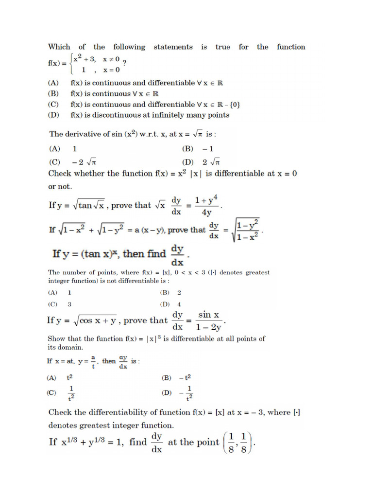 Board Questions - Continuity and Differentiability - 2024 | PDF